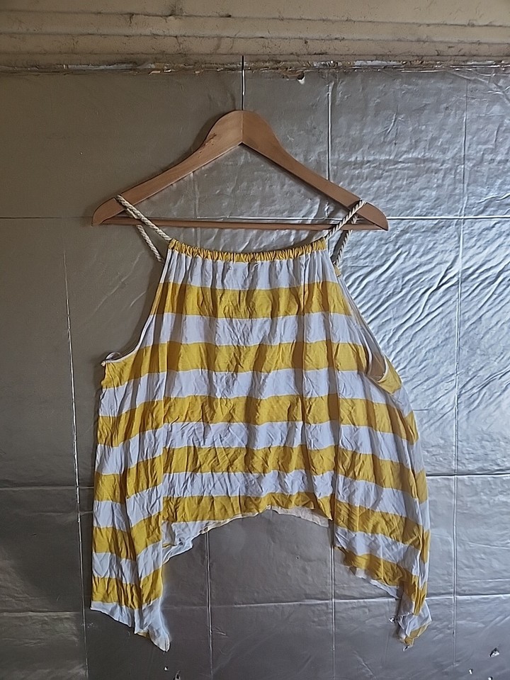 Wurl Yellow White Stripe Spaghetti Strap Flowy Top Sz L | eBay
