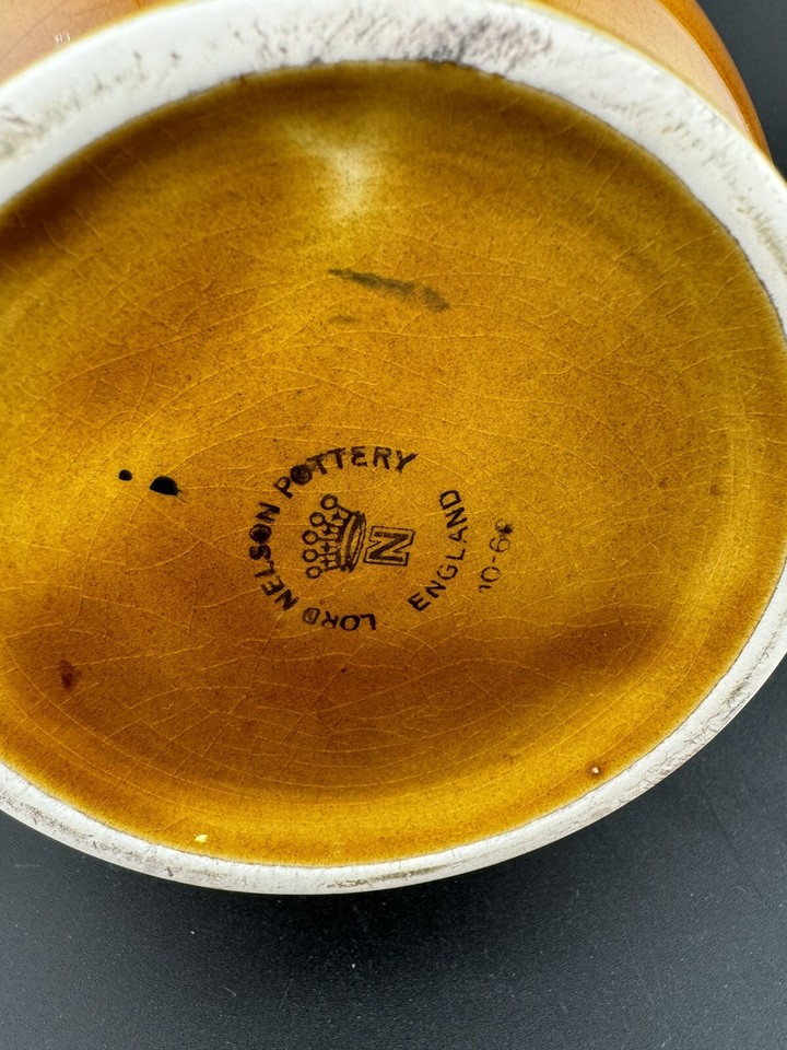 Vintage Lord Nelson Pottery, England 7 in tall wide Brown glazed floral ...