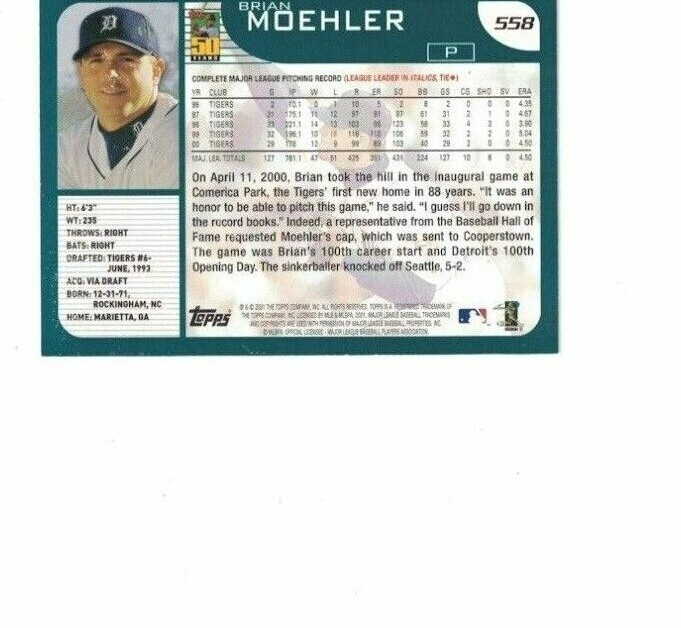 BRIAN MOEHLER SIGNED IP TOPPS #558 2001 DETROIT TIGERS AUTO | eBay