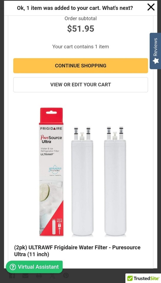 Two (2) Genuine Frigidaire ULTRAWF Pure Source Ultra Refrigerator Water ...