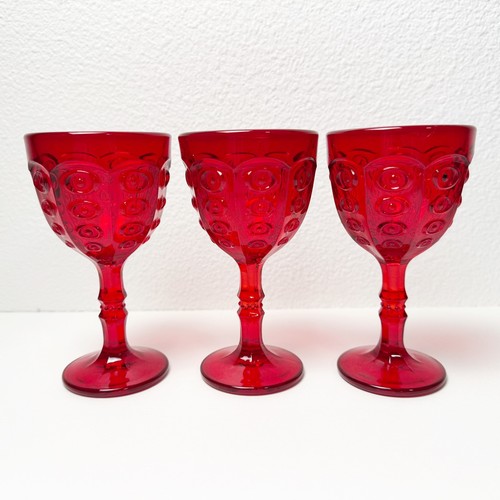 Vintage Viking Yesteryear Georgian Ruby Red Bullseye 5” Goblets Set of ...