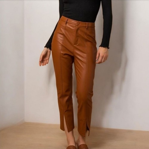 Jason Wu Caramel High Rise Pant sz Medium NEW Skinny Fit Slit Hem Faux ...