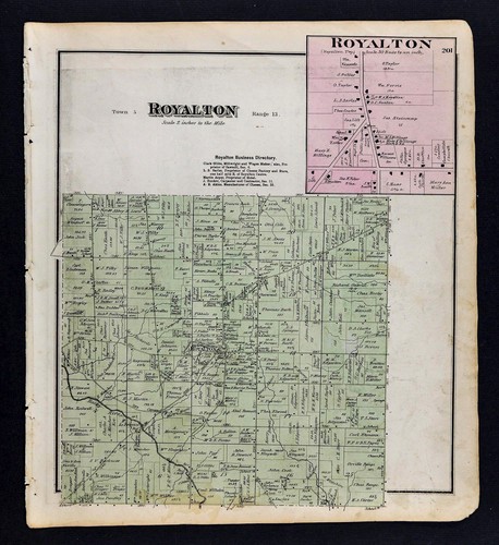 1874 Cuyahoga County Map - Royalton Land Plat Names Rocky River ...