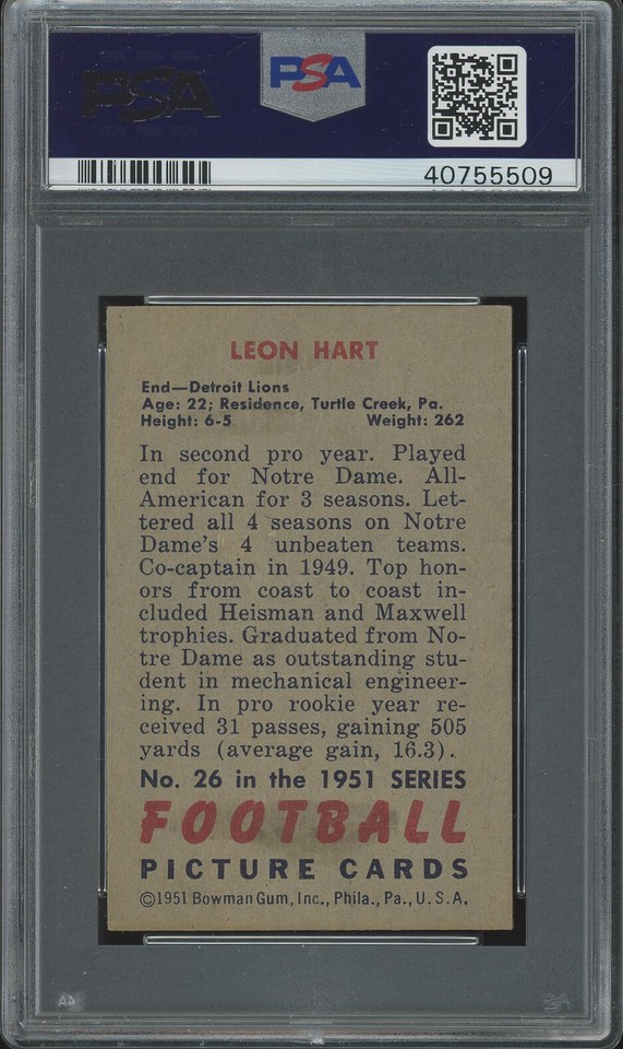 1951 Bowman #26 Leon Hart PSA 5 (FB01) | eBay