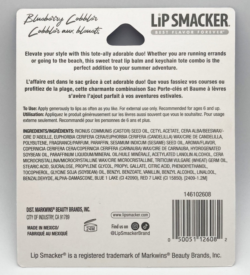 Lip Smacker Blueberry Cobbler Lip Balm w/ Mini Tote Bag Keychain ...