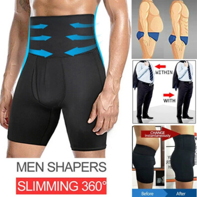 Mens Compression High Waist Boxer Shorts Tummy Slimming Body Shaper ...