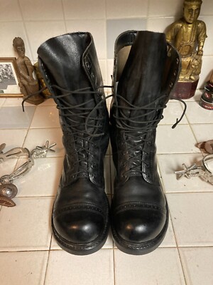 MADE IN USA DOUBLE H BLACK LEATHER LACE UP PARATROOPER MILITARY BOOTS ...