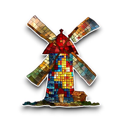 Beautiful Windmill Stained Glass Design Opaque Vinyl Sticker Decal ...