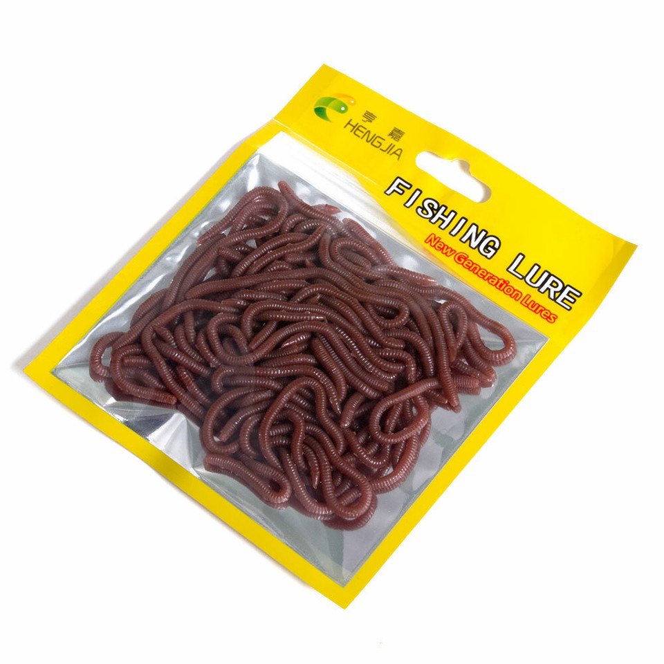 50pcs HENGJIA Soft Earthworm Fishing Bait Red Worm Lures Crankbaits ...