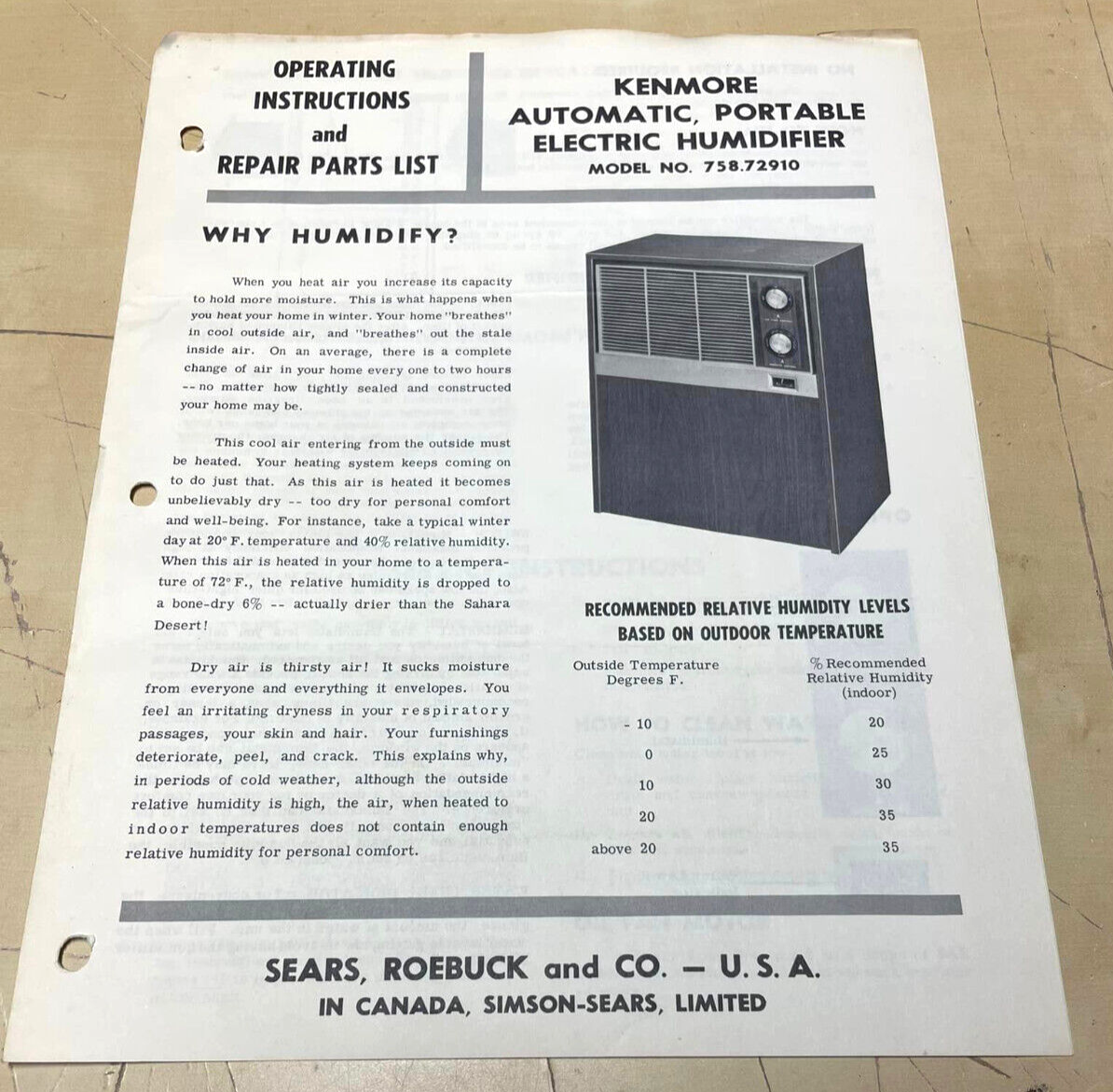 Humidifiers Sears Catalog DU3 HUMIDIFIER FILTER