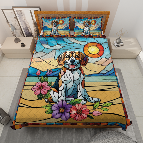 Beagle Dog Quilt Bedding Set, Colorful Pet Lover Bedspread with ...