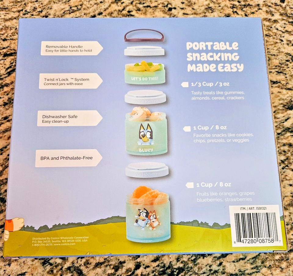 Brand New BLUEY Snack Stacking Container Cups Color: Blue, Lavendar ...