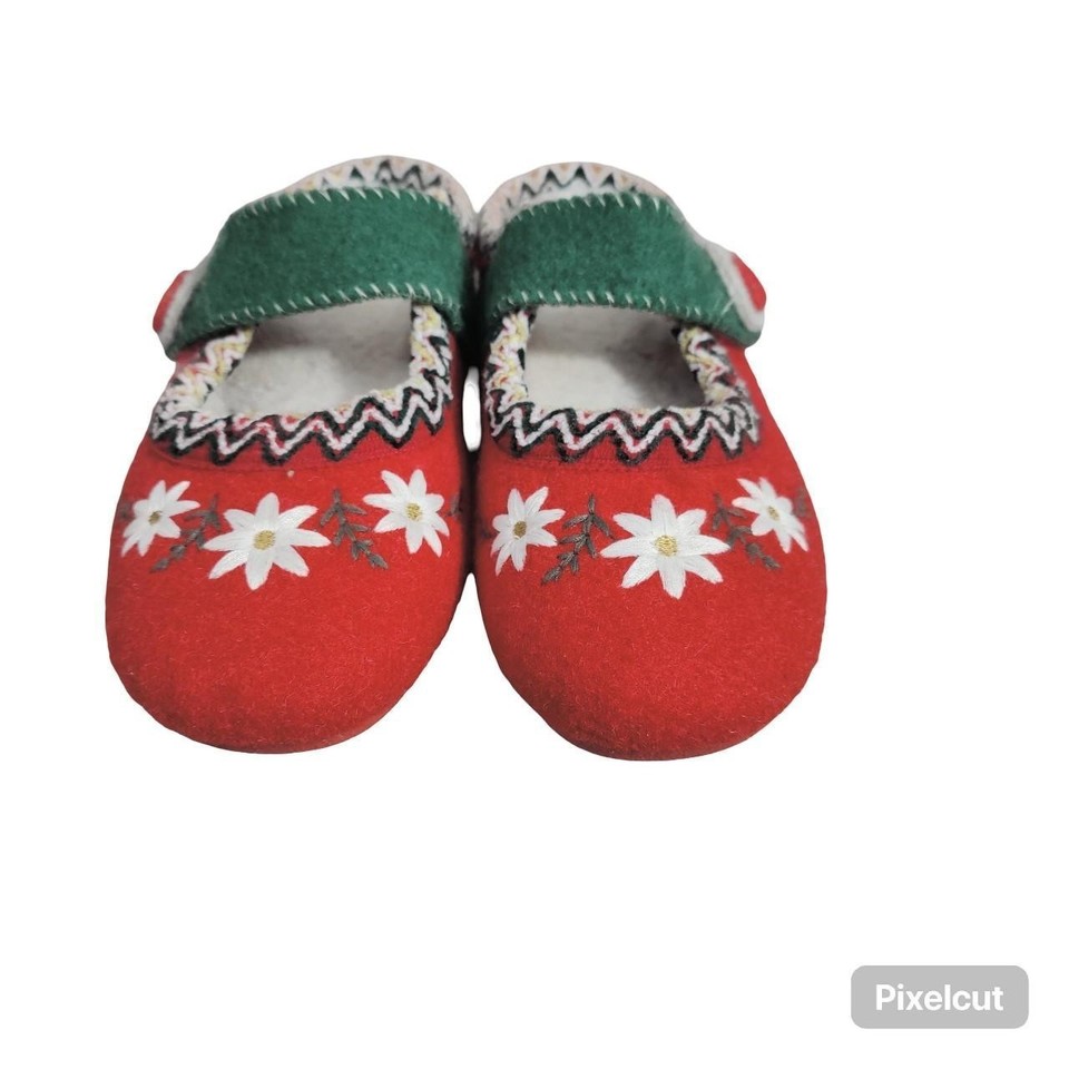 Women's Fondo Gomma Italian Wool Chalet Slippers Floral Embroidered EU ...
