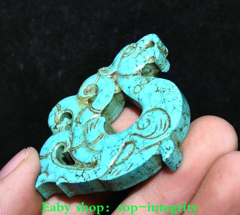 Pendentif d'amulète chinois turquoise sculpté Fengshui Phoenix Bird ...