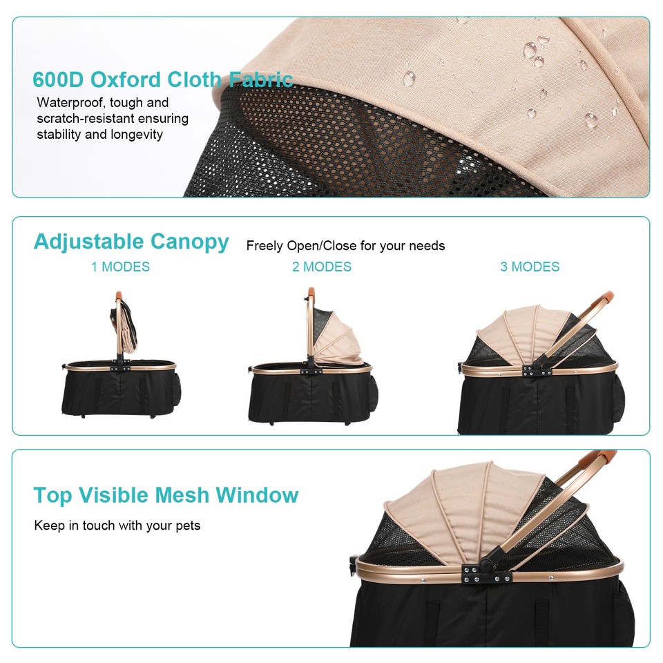 3In1 Carbon Steel Pet Stroller Folding Dog Stroller With Spring Shock ...