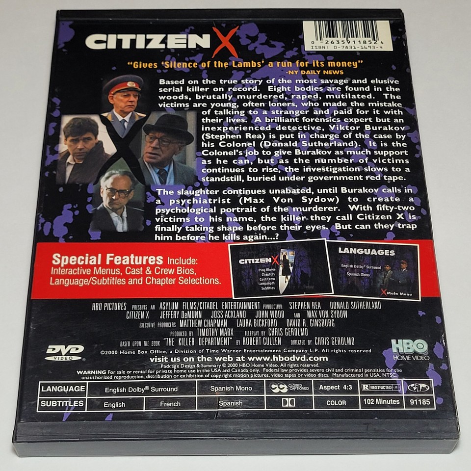 Citizen X (DVD, 1995) Stephen Rea Donald Sutherland Max Von Sydow Free ...