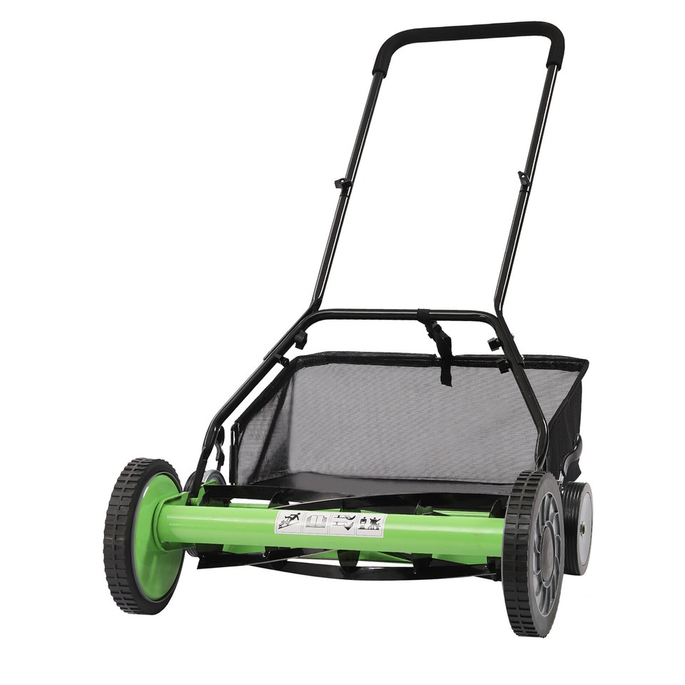 20" Manual Lawn Mower Hand Push Reel Walk-Behind Grass Catcher with 5 ...