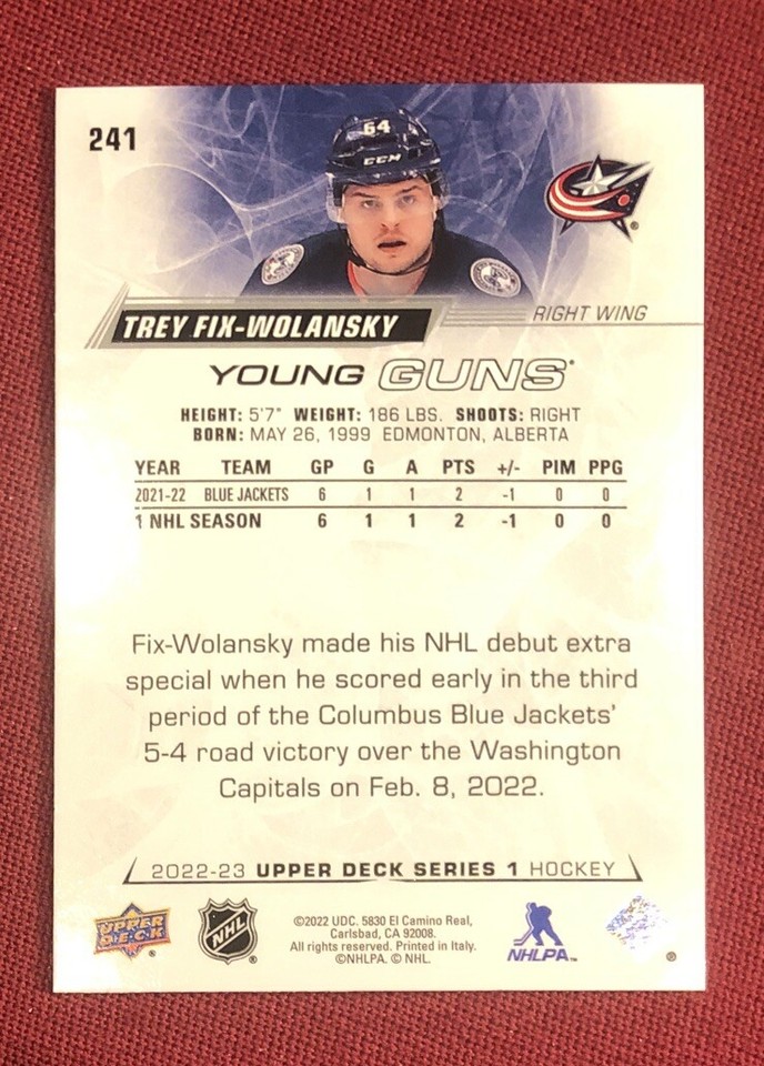 2022-23 UD Upper Deck Series 1 Trey Fix-Wolansky Young Guns Rookie RC ...