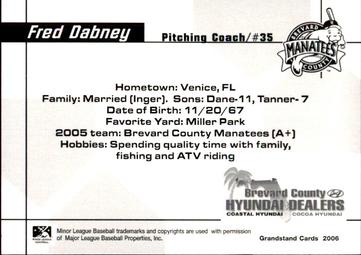 2006 Brevard County Manatees Grandstand #33 Fred Dabney Venice Florida ...