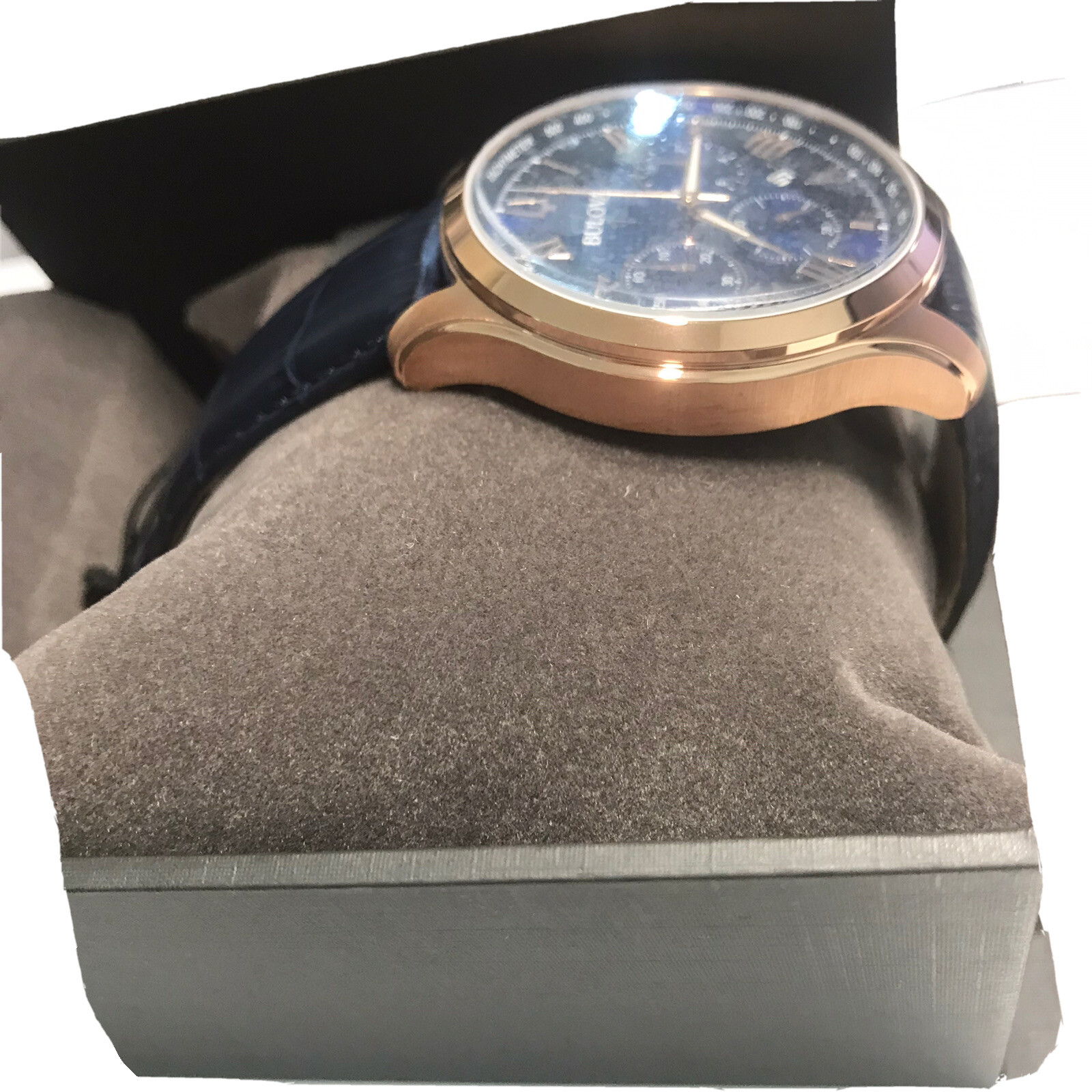 Bulova Wilton men watch Chronograph Stainless Steel blue leather strap ...