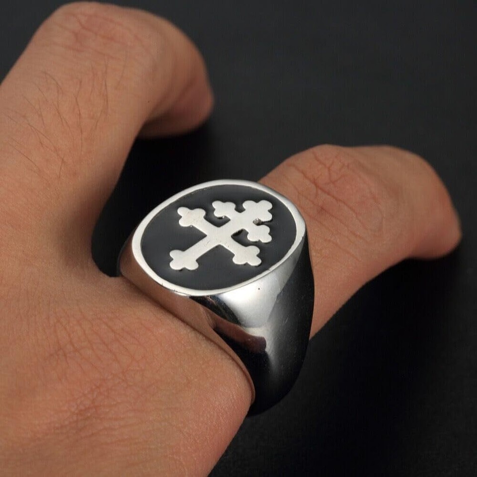 Men's Stainless Steel Knights Templar Crusader Cross of Lorraine Ring ...