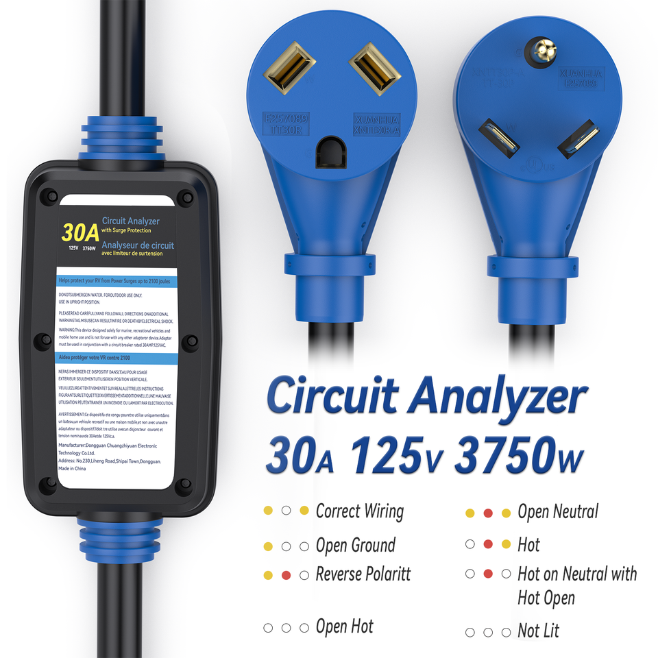 30/50 Amp RV Surge Protector LED Indicator Light with Grip Handles for ...