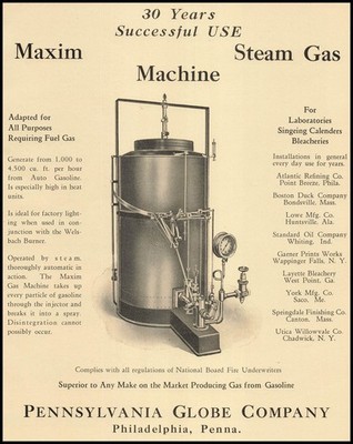 1926 Pennsylvania Globe Co. Philadelphia The Maxim Steam Gas Machines ...