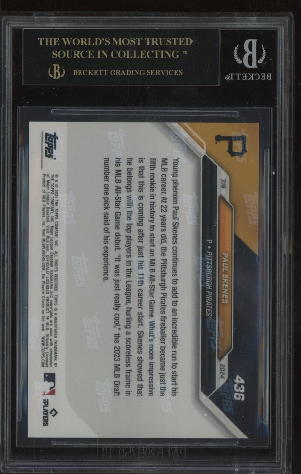 2024 Topps Now Paul Skenes RC #436 5th RC to Start AS Gm BGS 10 ...