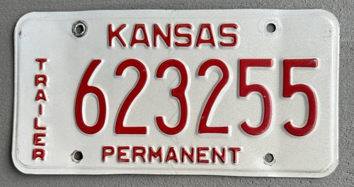 KS Permanent Trailer License Plate Kansas Lic White Red | eBay
