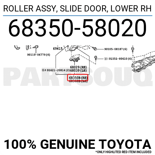 6835058020 Genuine Toyota ROLLER ASSY, SLIDE DOOR, LOWER RH 68350-58020 ...