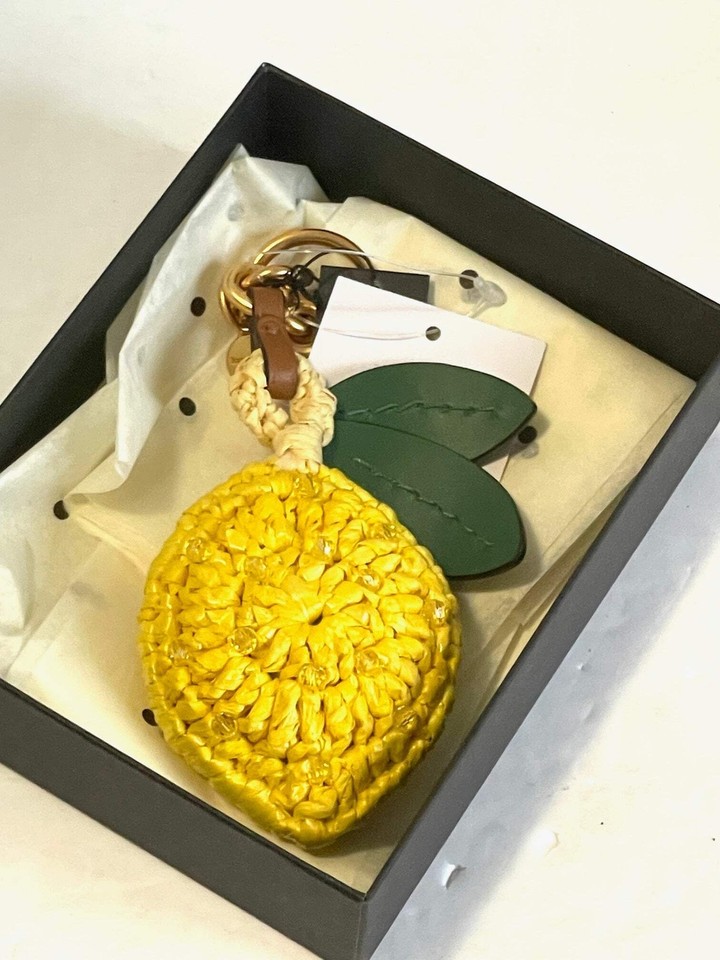 Kate Spade Lemon Drop Bag Charm Keychain Yellow Leather Crochet Beaded ...