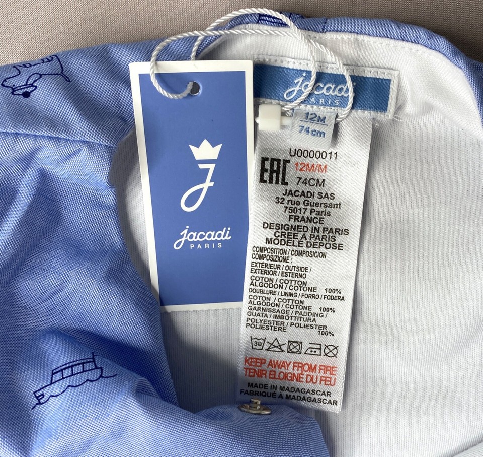 NWT JACADI Paris-Theme Sleeveless Blue Padded Romper Boy Girl 12 Mo/74 cm France | eBay