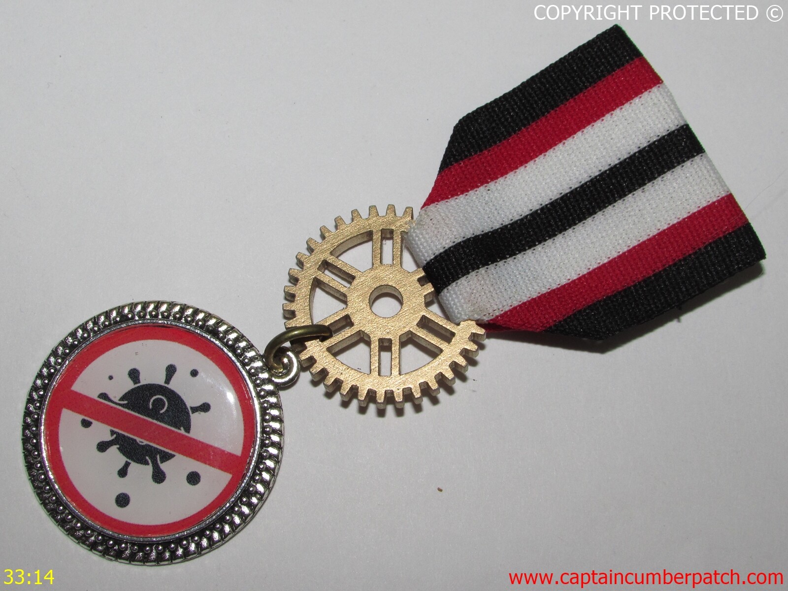 Steampunk Medal pin drape badge brooch warning virus warning lockdown # ...