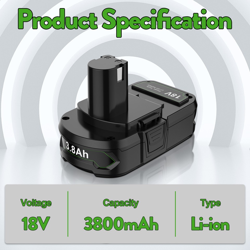18Volt P108 Lithium-Ion Battery Replace For Ryobi 18V P102 P107 P105 ...