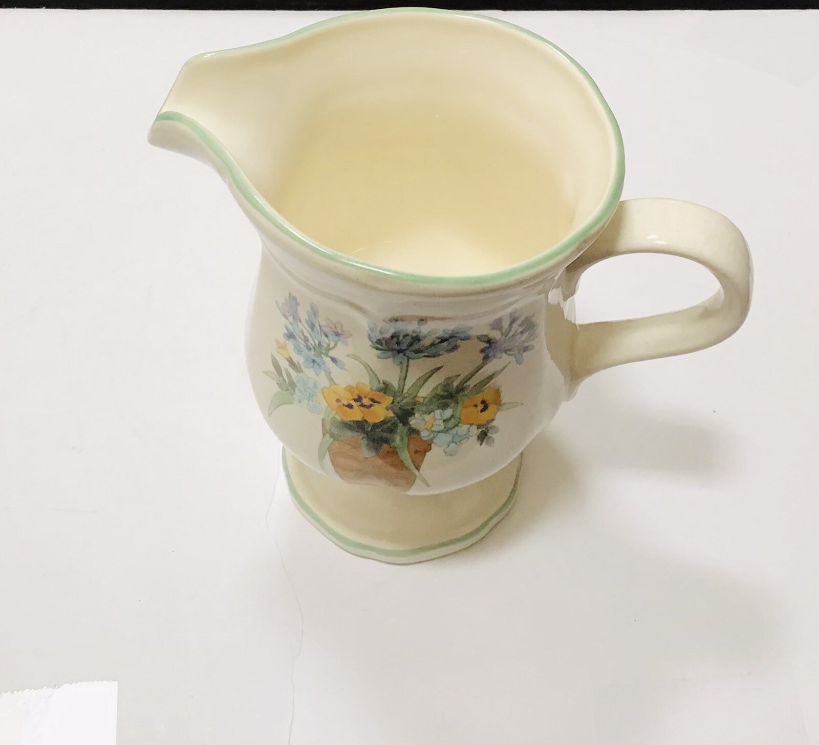 Mikasa Flower Box Flowers Creamer Pitcher Green Trim Footed 6”H | eBay
