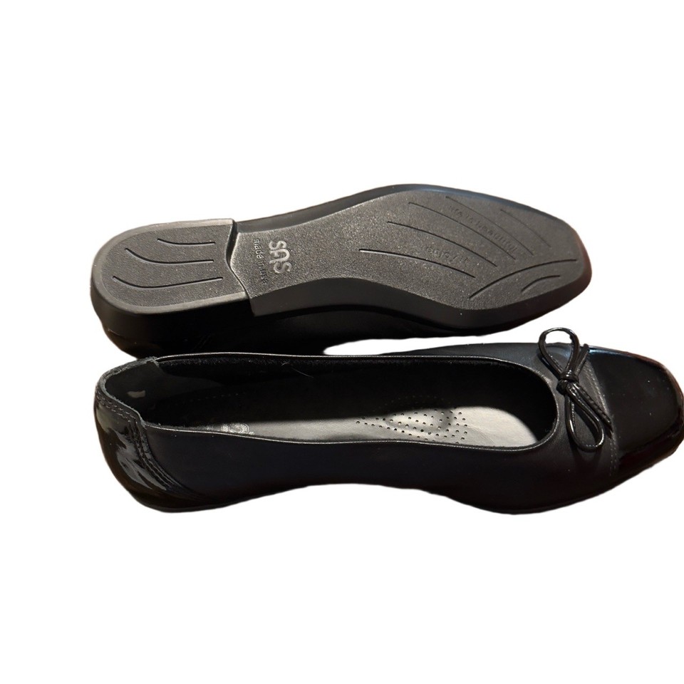 SAS Womens Black Bow Accent Patent Leather Ballet Flats Size 7.5N Made ...