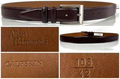 Allen Edmonds 39535 Calfskin Leather Merlot Belt Mens Size 42/125 MADE ...