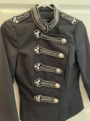 bebe black band leader jacket size 2 NWT with silver rhinestones ...