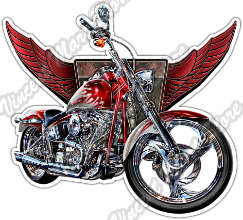 Chopper Motorcycle Blue Bike Biker Wings Car Bumper Vinyl Sticker Decal ...