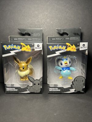 (2) Pokemon Select Metallic Eevee & Piplup 3” Battle Figure Series 2 ...