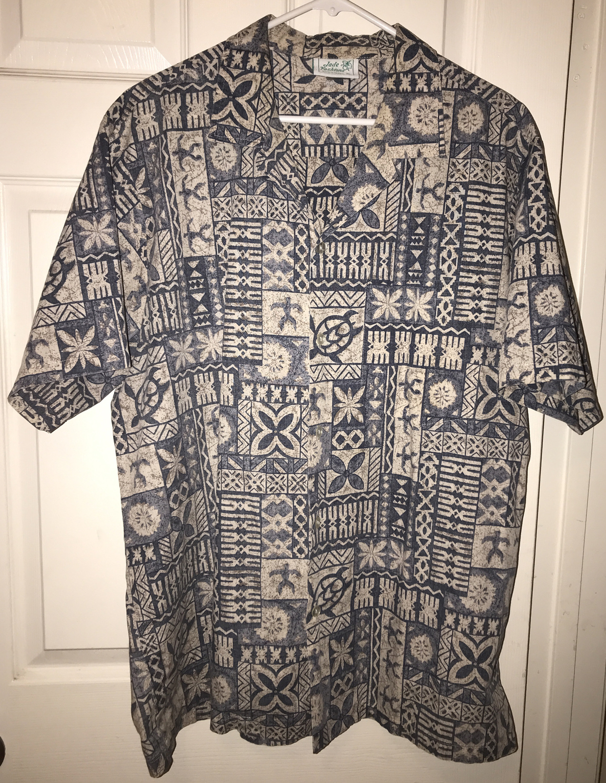 Vintage Jade Fashions Aloha Hawaiian Shirt XL Extra Large Blue Khaki ...