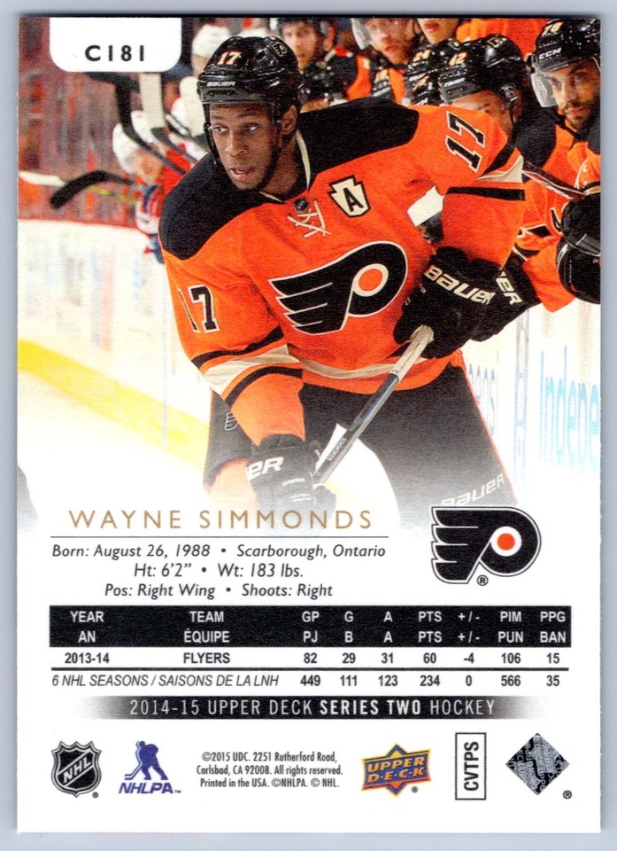 WAYNE SIMMONDS 2014-15 UPPER DECK CANVAS 14-15 NO C181 37386 | eBay