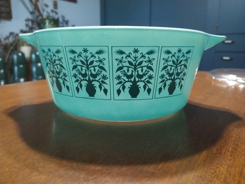 Vtg Pyrex Saxony Tree of Life Casserole Dish 475-B Turquoise Aqua 1967 ...