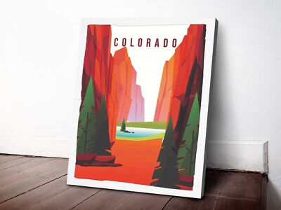 Colorado State Illustration 40x50cm Stretched Travel Canvas Wall Art ...
