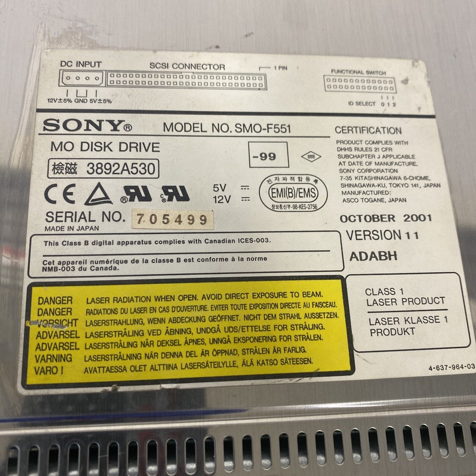 SONY SMO-F551 5.2GB Optical Internal MO Drive, SCSI, 900-102282 | eBay