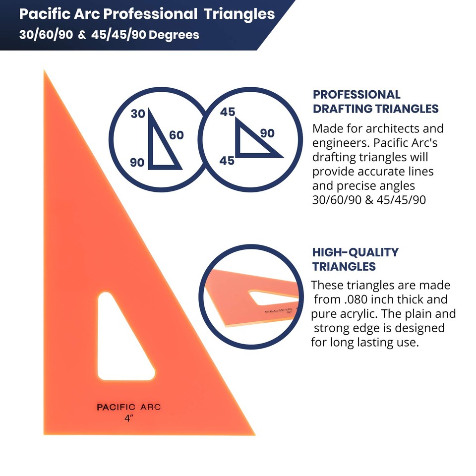 Drafting Triangle 10-inch 30/60/90 Degrees Fluorescent Orange ...