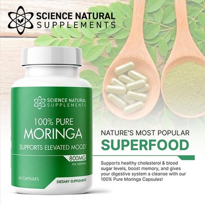 Science Natural Supplements 100% Pure Moringa Capsules, 800mg (60 Count ...