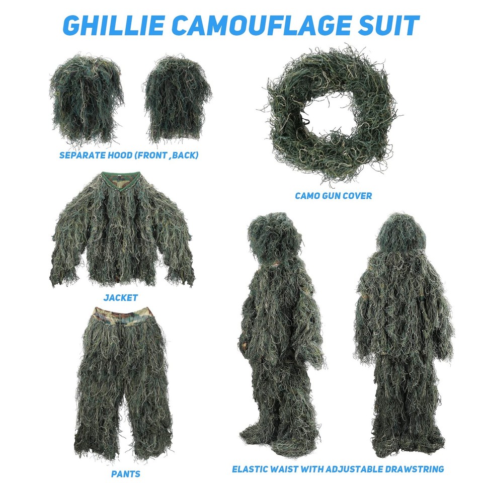 Ghillie Suit, 3D Camouflage Hunting Apparel for Kids/Youth/Teen(S/M/L ...