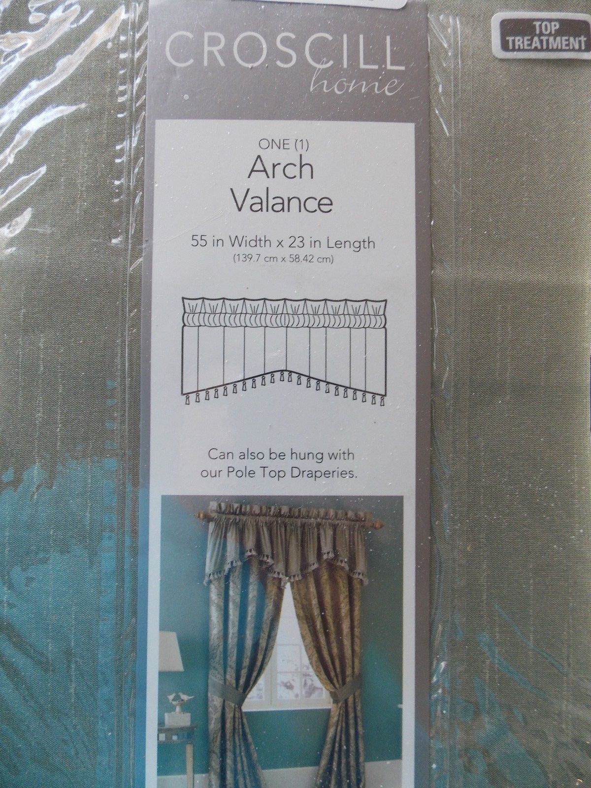 Croscill Distinction Rod Pocket Arch Valance Fringes 55X23" Sage Moss ...