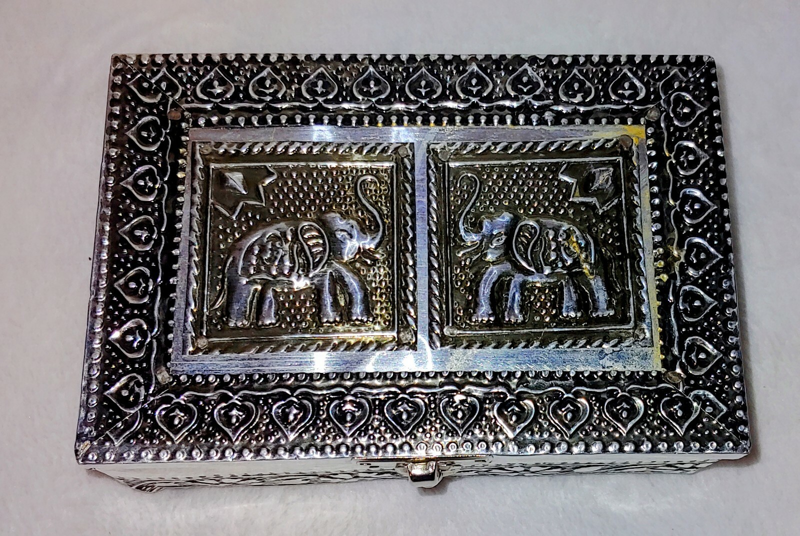 Elephant Tin Trinket Box w/Purple lining inside Papillon Eastern ...